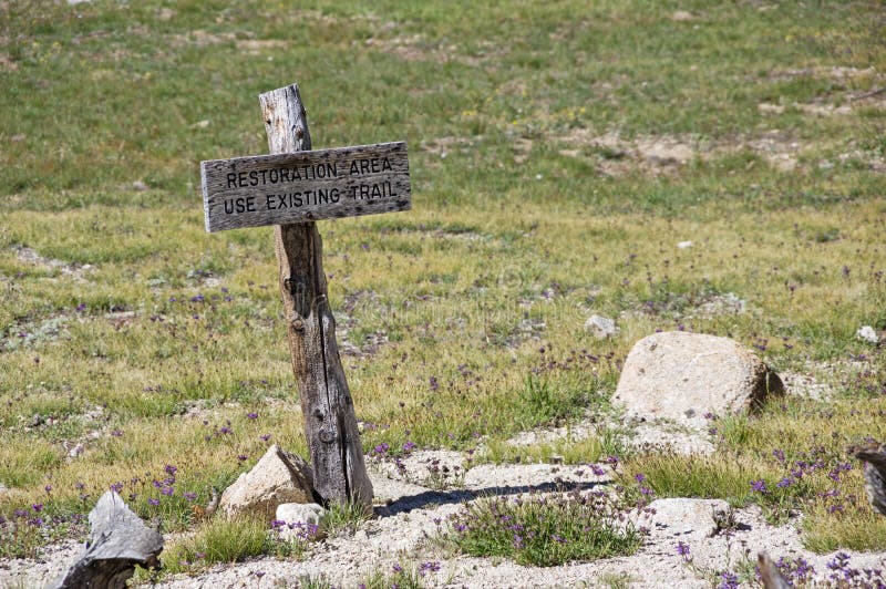 Restoration Area Use Existing Trail Sign Stock Photo - Image of area ...
