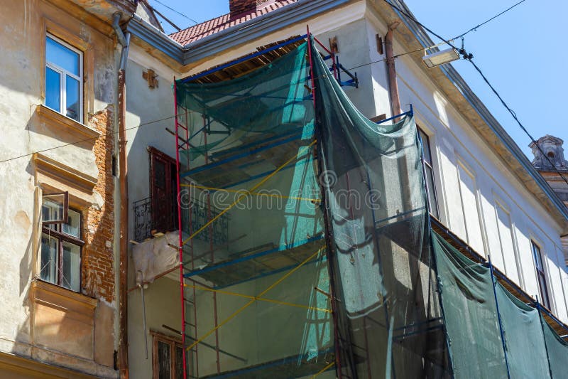 Restoration of the Building. Scaffolding and Protective Green Building ...