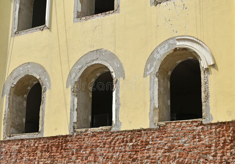 Restoration of an Old Brick Building Stock Image - Image of yellow ...