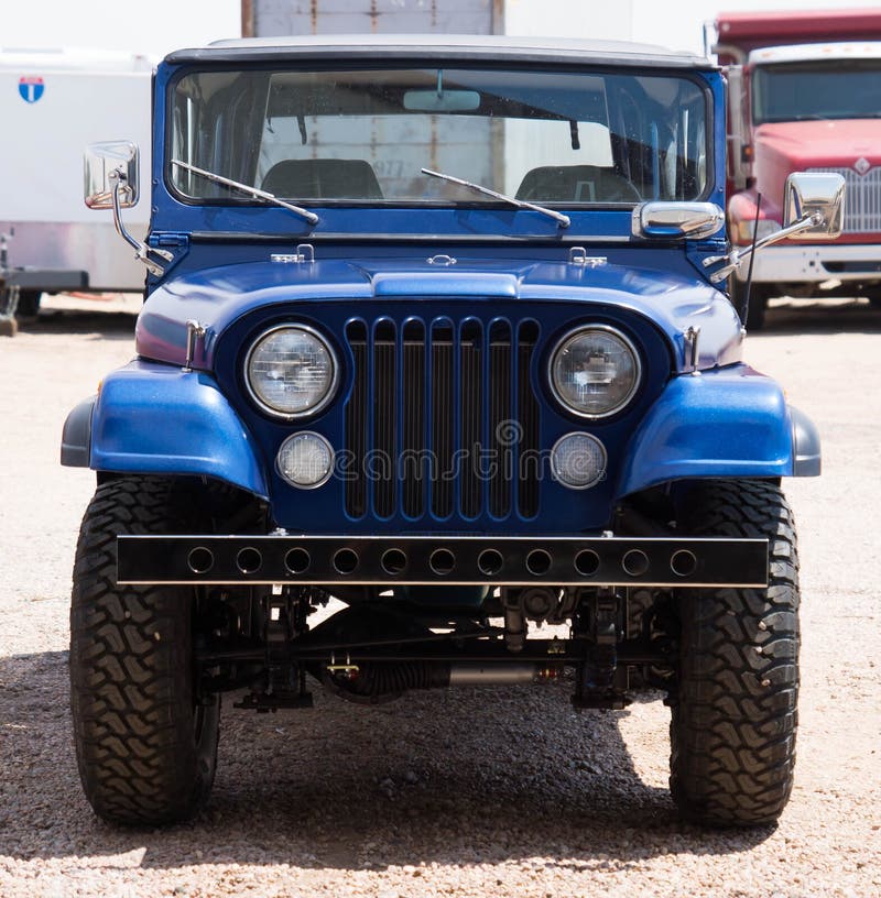 Restored Blue Jeep CJ5 Front View Editorial Photography - Image of ...