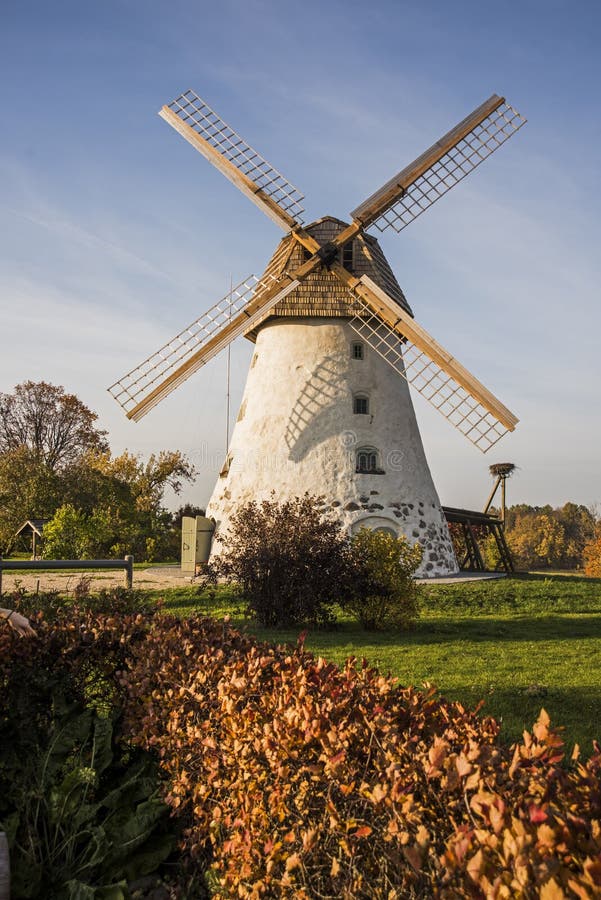 Restored Old Windmill on the Mountainside. Autumn Sunny Day. Stock ...