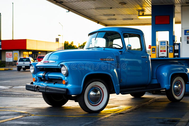 Restored 1950s Pickup. Blue Pickup Truck at a Car Service Stock ...