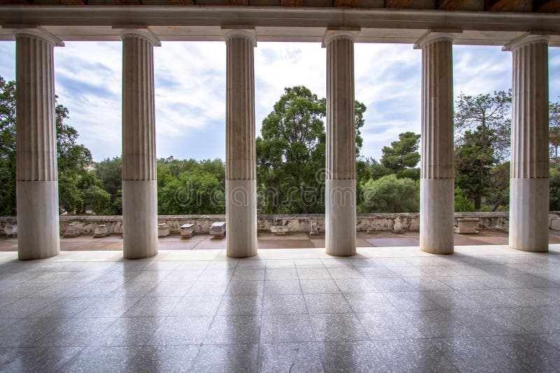Restored Stoa of Attalos, Athens, Greece Stock Image - Image of marble ...