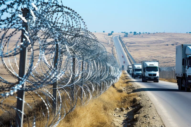 Restricted Access: Border Fence and Traffic. Stock Illustration ...