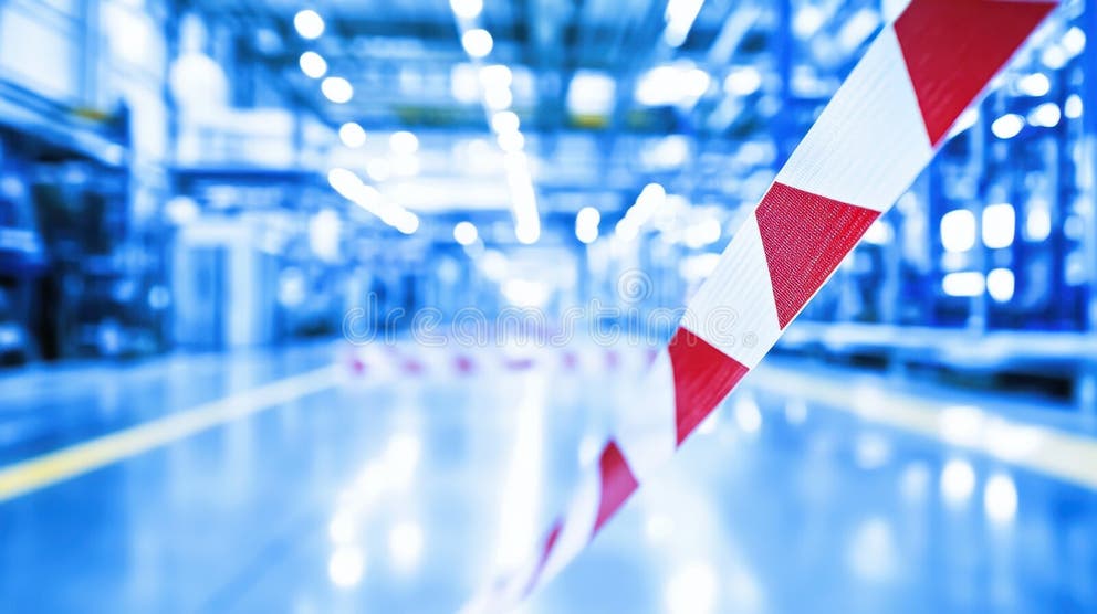 Restricted Access Caution Tape in a Modern Industrial Facility in Blue ...