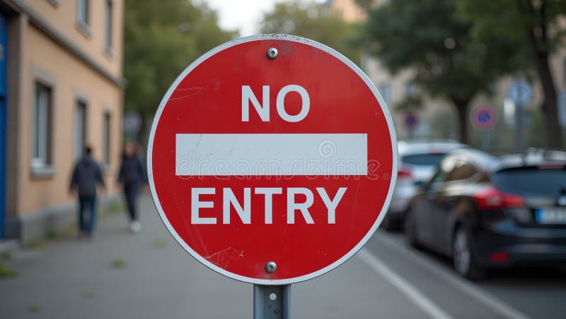 Restricted Zone No Entry Sign with Barrier in Background Stock ...