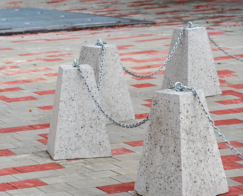 Restrictive Columns with Metal Chains Stock Image - Image of restricted ...