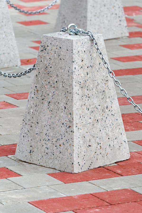 Restrictive Columns with Metal Chains Stock Image - Image of concrete ...