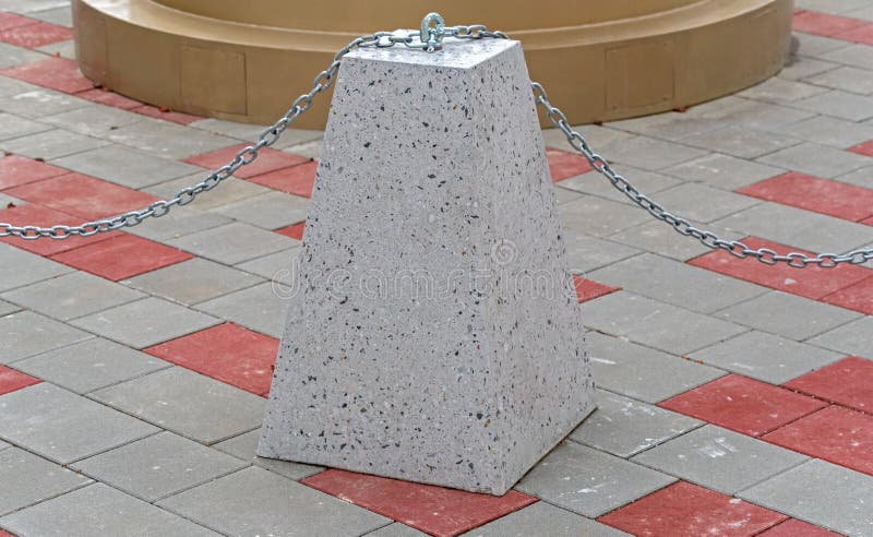 Restrictive Columns with Metal Chains Stock Photo - Image of pillar ...