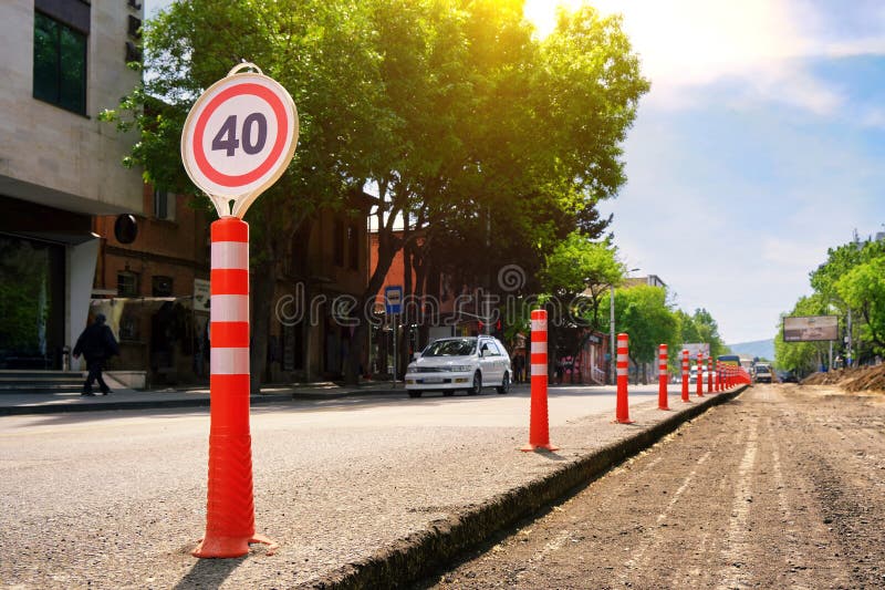Restrictive Plastic Poles To Control Traffic on the Road during Repair ...