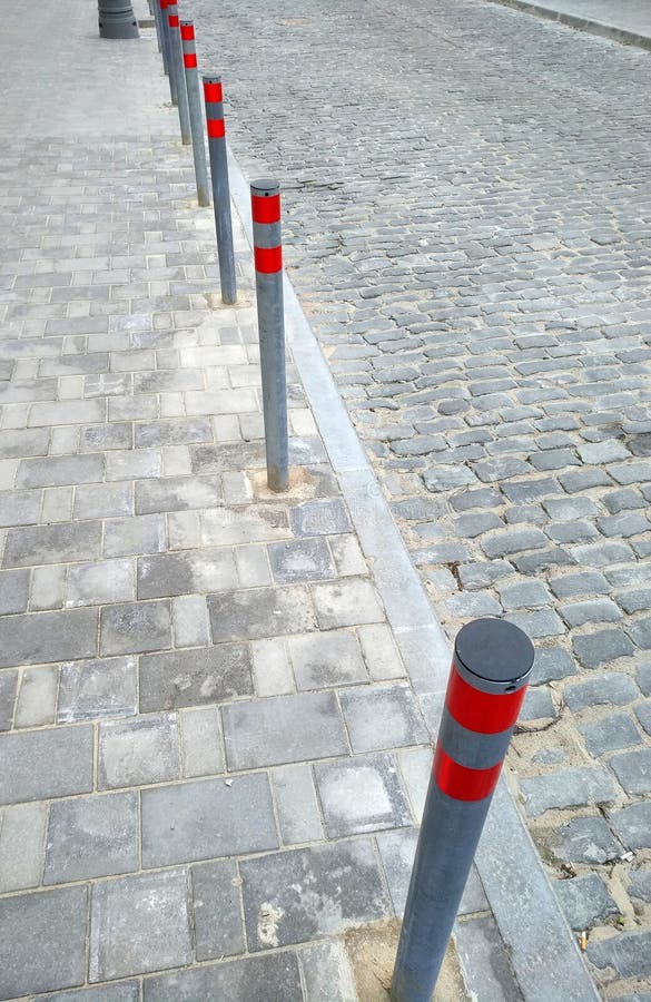 Restrictive Posts between the Pedestrian Sidewalk and the Road Stock ...