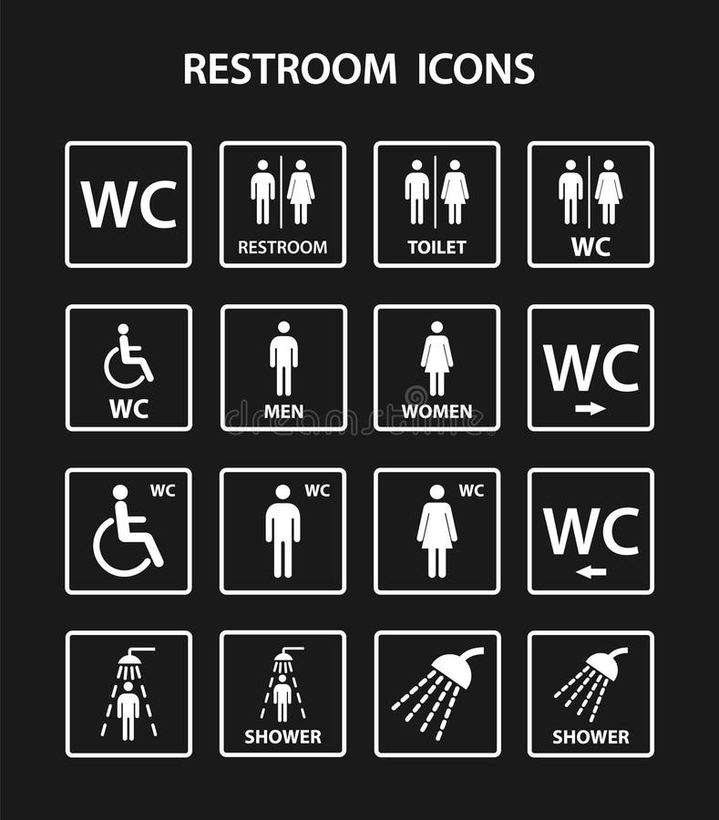 Restroom Icons with Men, Women and Baby`s Restroom Icon Set Stock ...