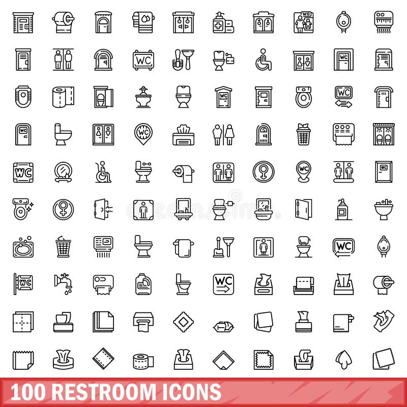 100 Restroom Icons Set, Outline Style Stock Vector - Illustration of ...