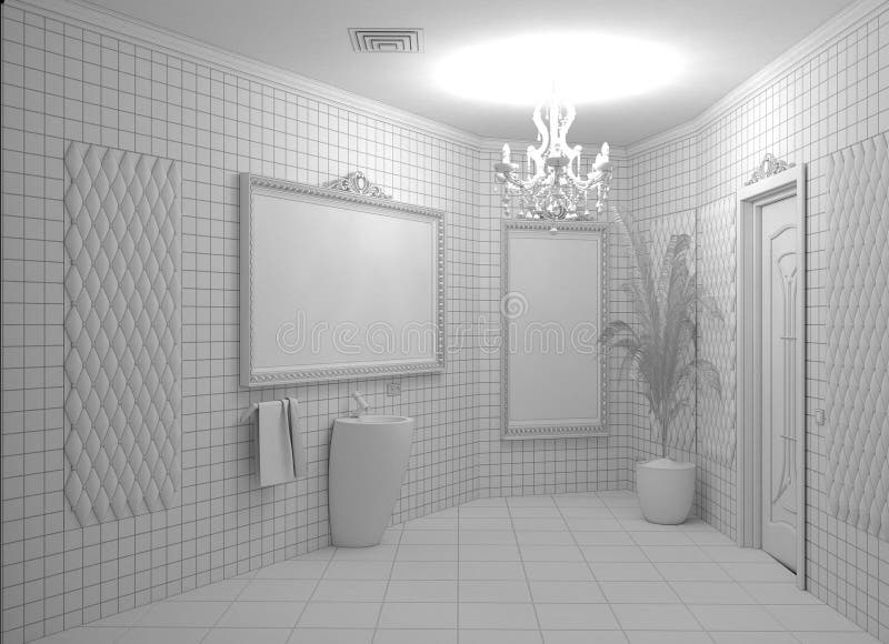 Restroom, Interior Visualization, 3D Illustration Stock Illustration ...