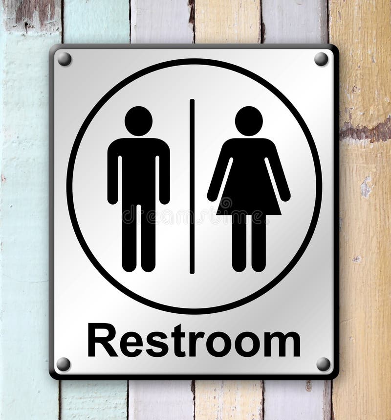 Restroom Sign on Old Colour Wooden Wall Stock Illustration ...