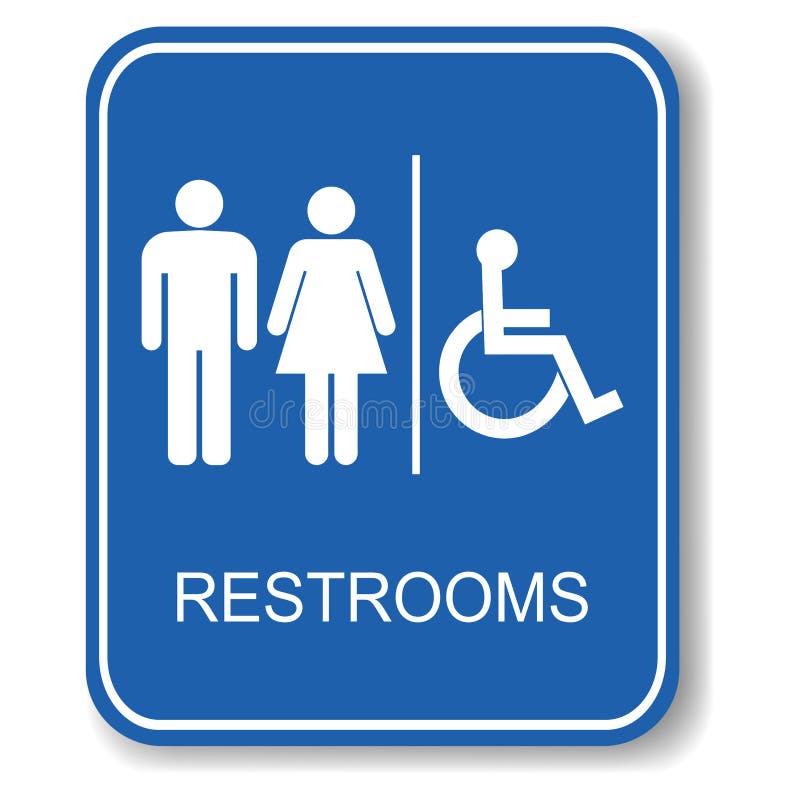 Restrooms Sign. Blue Toilet Sign with Lady, Man Symbols and Text Vector ...