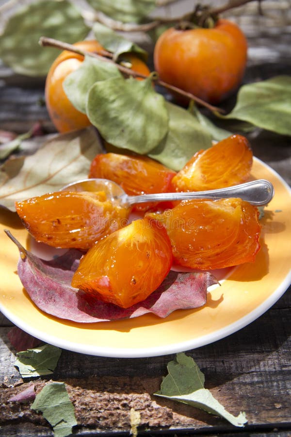 The Result of the Fall Season, Persimmon Stock Image - Image of round ...