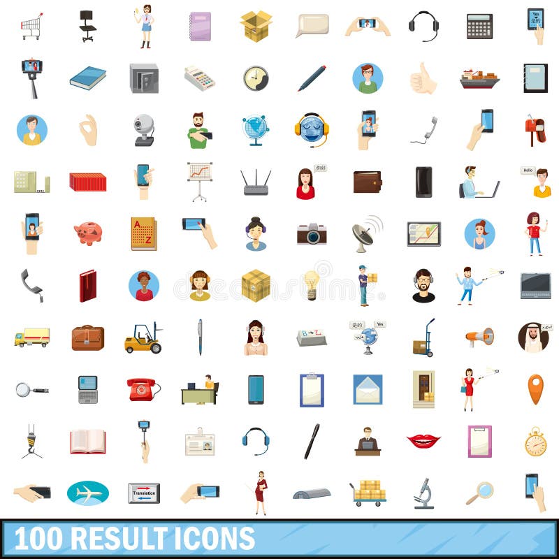 100 Result Icons Set, Cartoon Style Stock Vector - Illustration of ...