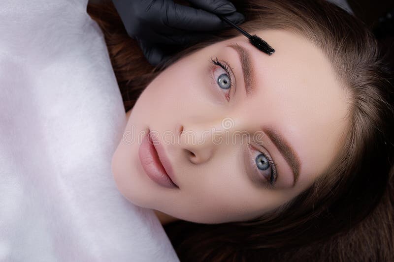 PMU Procedure, Permanent Eyebrow Makeup. Stock Image - Image of pigment ...