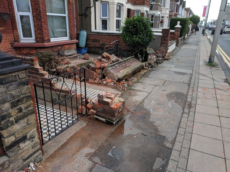 Brick Wall Car Crash Aftermath Stock Image - Image of gate, wall: 128143093