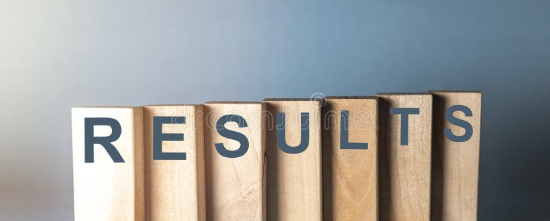 RESULTS Word Written on Wood Blocks on Blue Background Stock Image ...