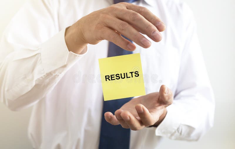 Results Word on Yellow Paper Note in Businessman Hand Stock Photo ...