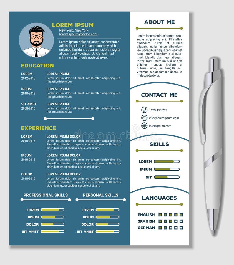 Resume and CV Template with Nice Minimalist Design and Realistic Pen ...