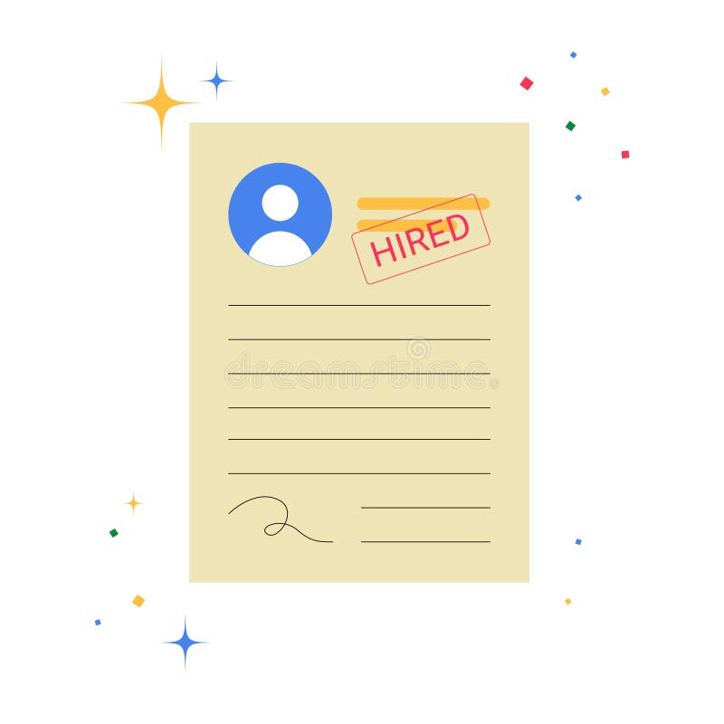 Resume Document with Hired Stamp in Flat Vector Illustration ...