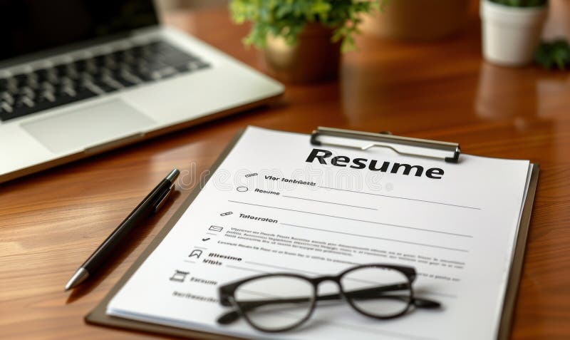A Resume is on a Table with a Pen and a Laptop Stock Image - Image of ...