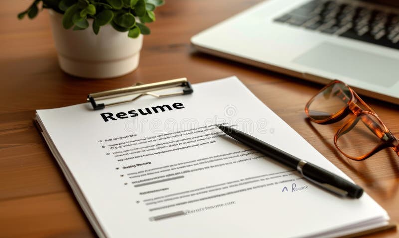 A Resume is on a Table with a Pen and a Laptop Stock Image - Image of ...