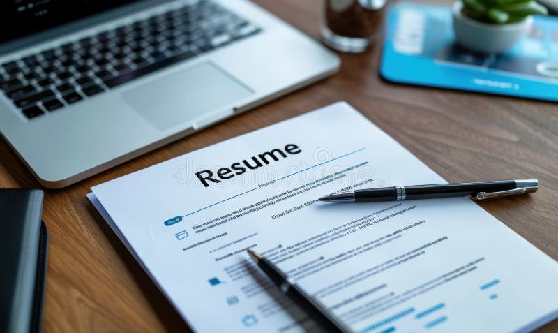 A Resume is on a Table with a Pen and a Laptop Stock Image - Image of ...