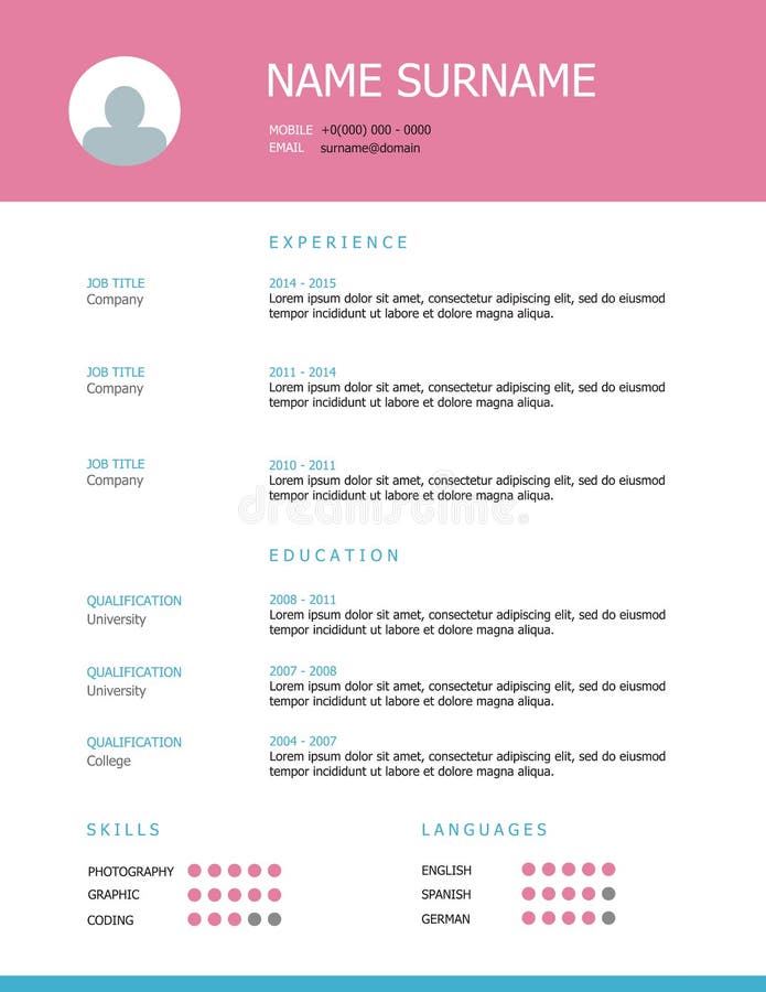 Resume Template Design with Pink Headings Stock Vector - Illustration ...