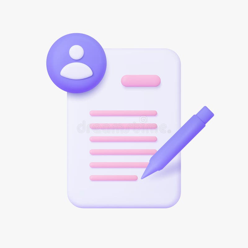 Resume Writing 3d Vector Icon. Stock Illustration - Illustration of ...