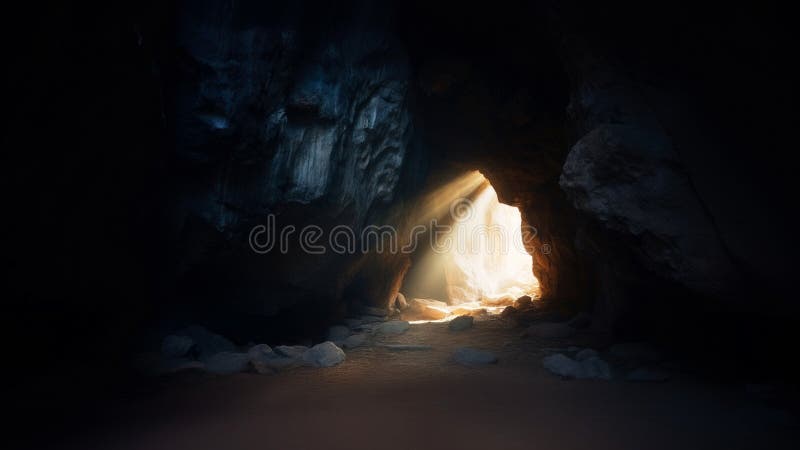 Resurrection. Inside of a Cave with Light and Shadow on the Ground ...