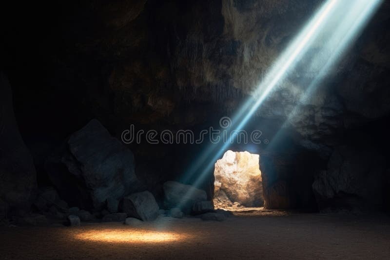 Resurrection. Interior of a Cave with Light Rays Stock Illustration ...