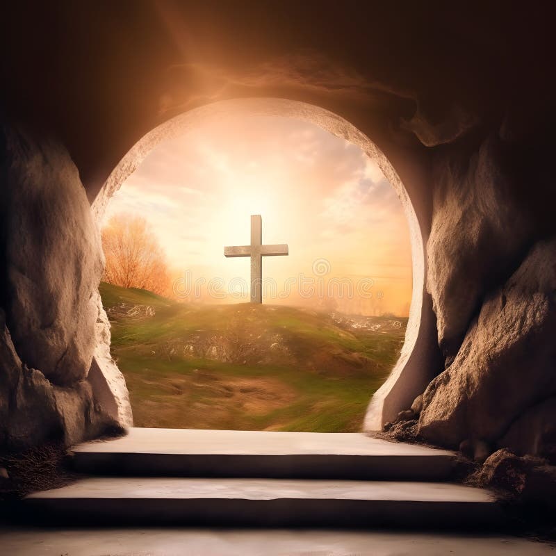 Resurrection of Jesus Christ, Tomb Empty, Crucifixion at Sunrise Stock ...