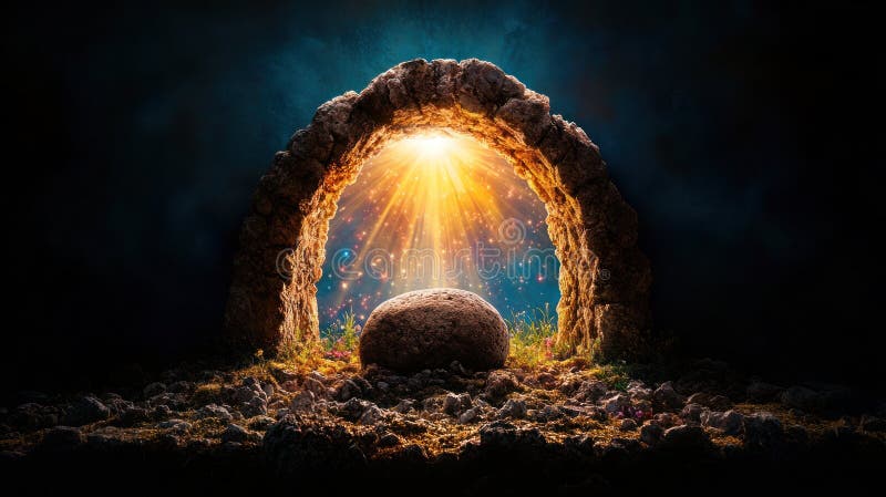 Resurrection of Jesus: Empty Tomb with Light Rays - Easter Christianity ...
