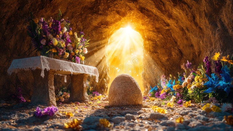 Resurrection of Jesus: Empty Tomb with Light Rays - Easter Christianity ...