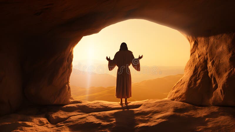 Resurrection of Jesus at Empty Tomb at Sunrise Stock Illustration ...