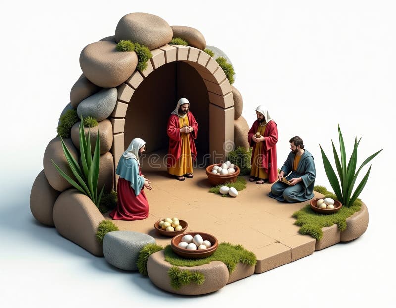 Resurrection Scene with Disciples and Eggs Stock Illustration ...