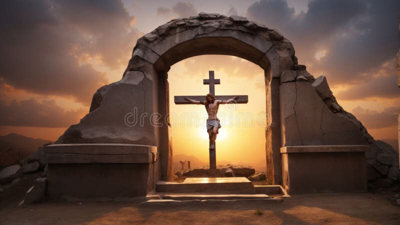 Resurrection - Tomb Empty with Crucifixion Stock Illustration ...