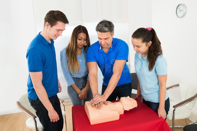 Resuscitation Training Using First-aid Dummy Stock Image - Image of ...
