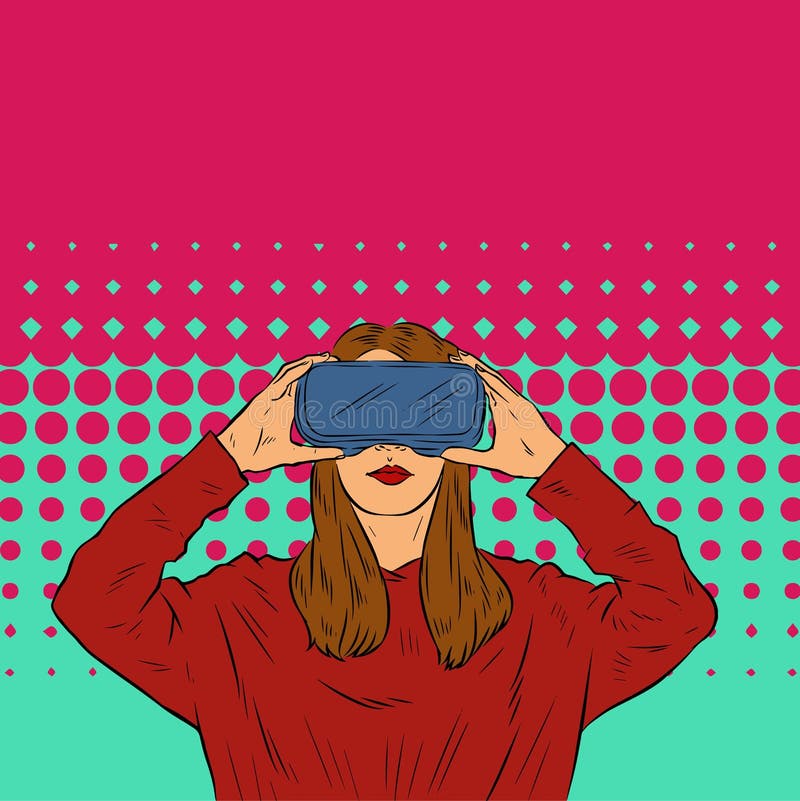 Illustration of a Young Woman Wearing Virtual Reality Goggle Mask ...