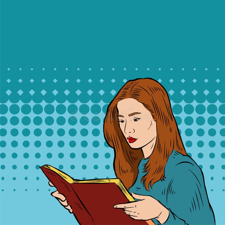 Illustration of a Young Woman Close Up Calmly Reading a Book. Stock ...