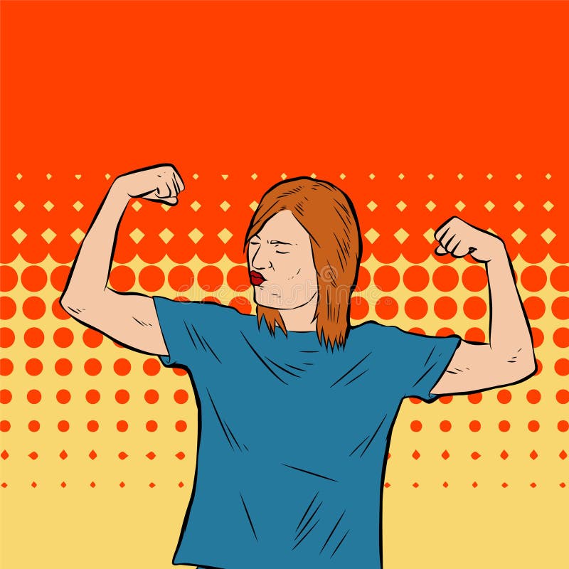 Illustration of a Young Pretty Woman Showing Her Arm Muscle Drawn in ...