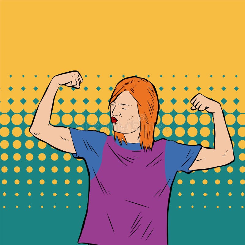 Illustration of a Young Pretty Woman Showing Her Arm Muscle Drawn in ...
