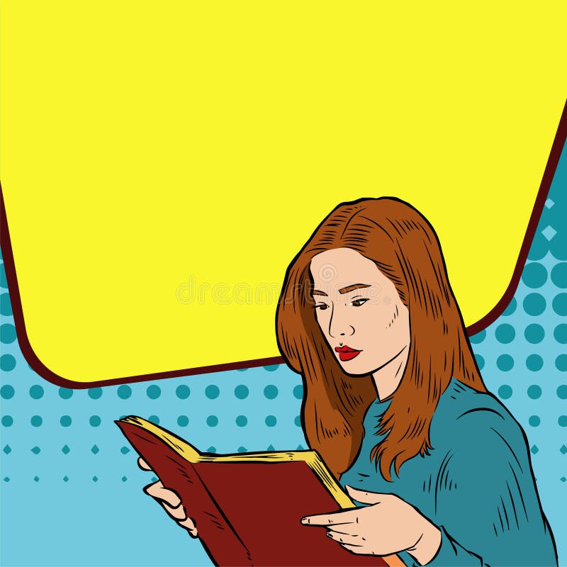 Illustration of a Young Woman Close Up Calmly Reading a Book. Stock ...