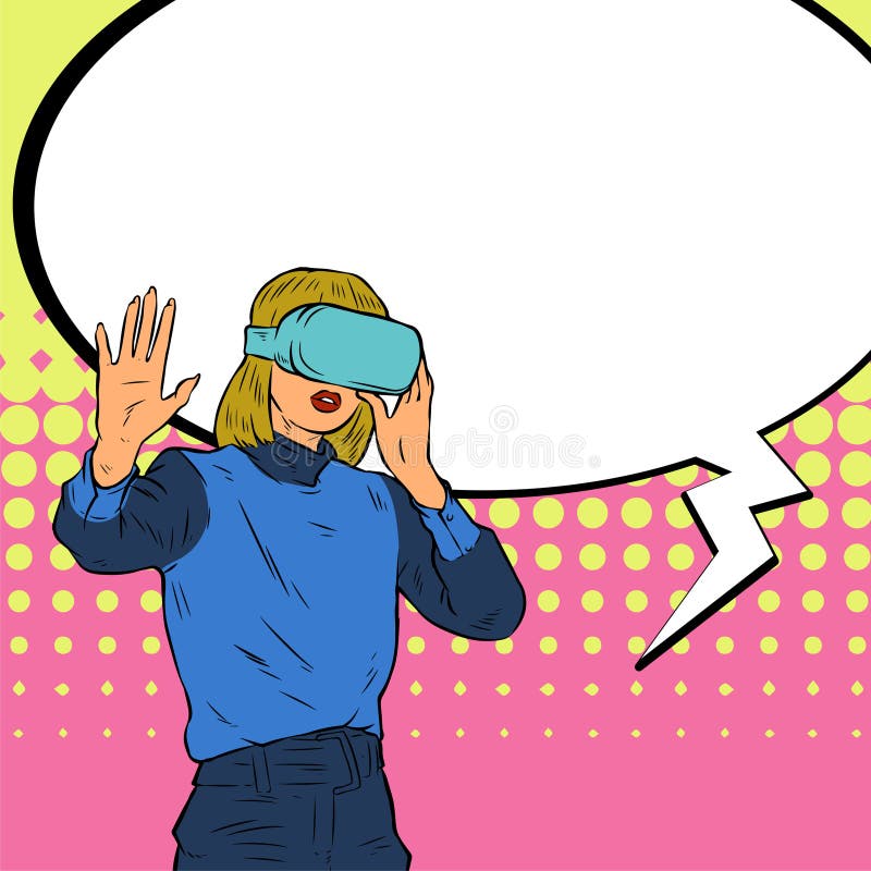 Young Female Model Wearing Virtual Reality Device in Active Pose. Stock ...