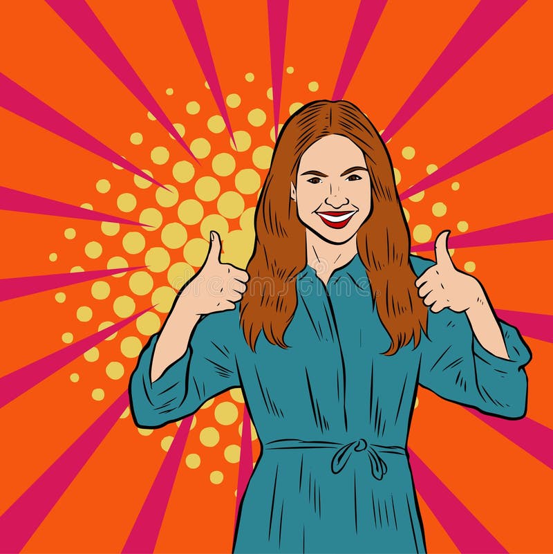 Illustration of a Young Female Model in Pose with Thumbs Up Hand ...