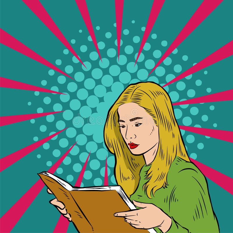 Illustration of a Young Woman Close Up Calmly Reading a Book. Stock ...